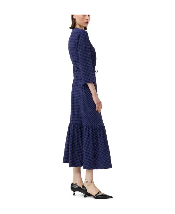 GANNI Seersucker Checkered Midi Wrap Dress