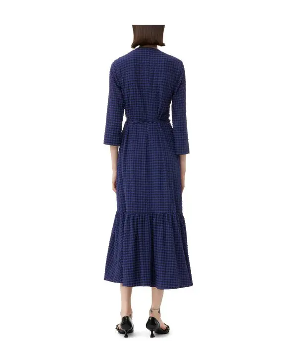 GANNI Seersucker Checkered Midi Wrap Dress