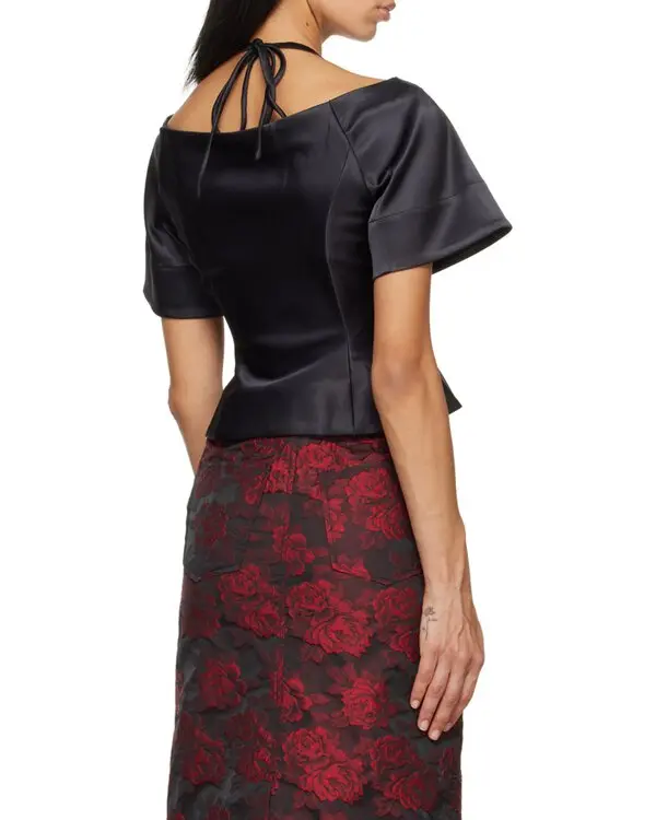 GANNI Halterneck Cropped Satin Blouse