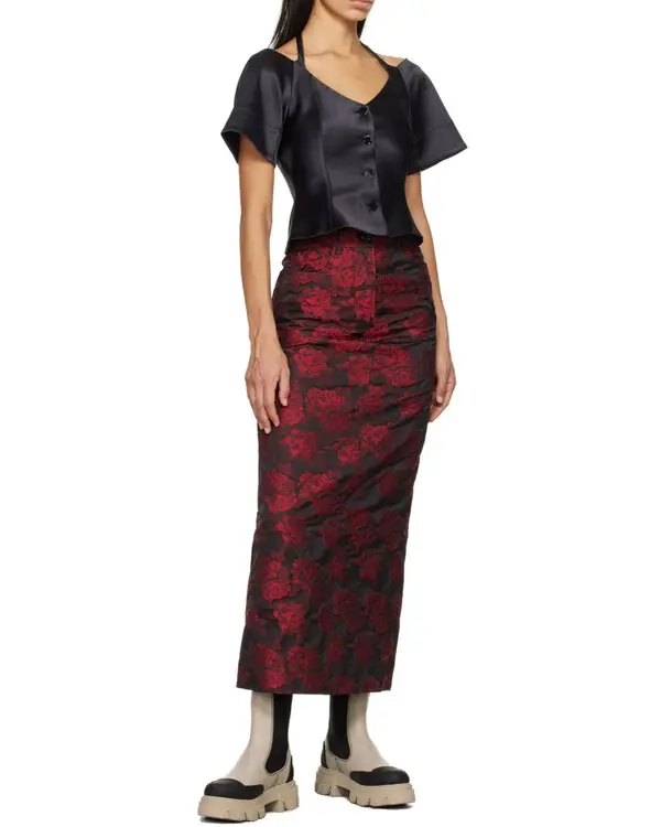 GANNI Halterneck Cropped Satin Blouse