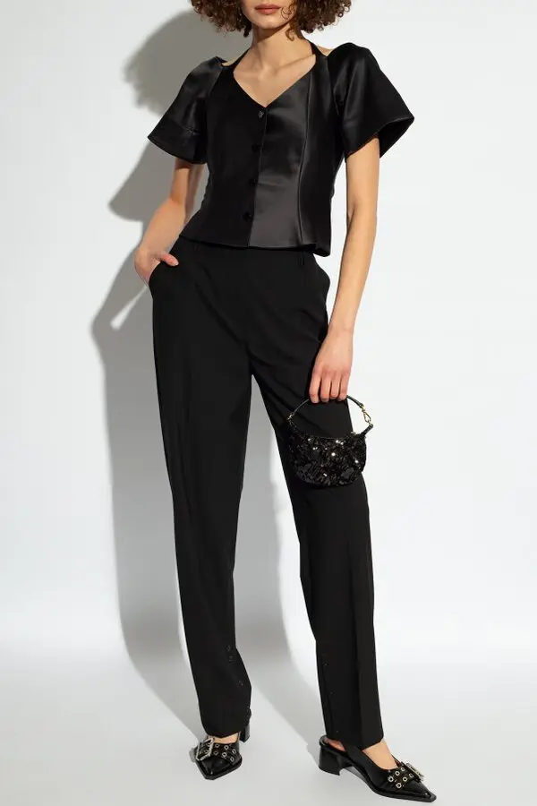 GANNI Halterneck Cropped Satin Blouse