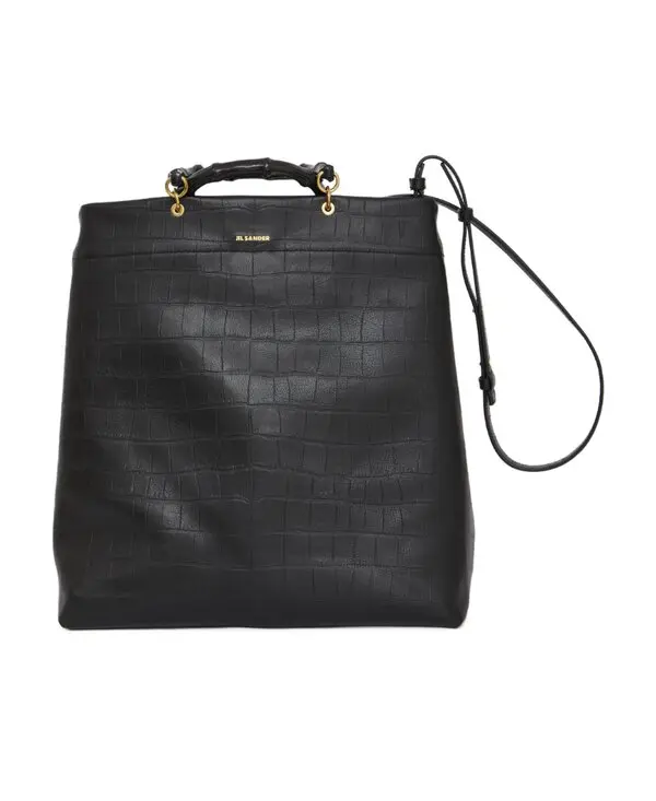 JIL SANDER Embossed Bamboo Tote Bag - Black
