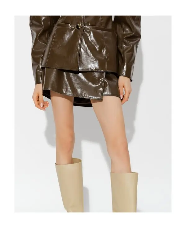 GANNI Faux Leather Mini Skirt With Button Detail