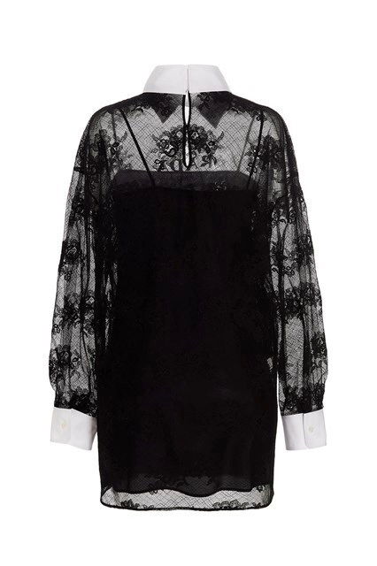 Prada Embroidered Lace And Poplin Mini Dress - Black