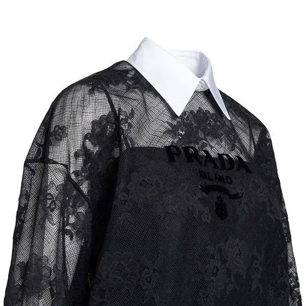Prada Embroidered Lace And Poplin Mini Dress - Black