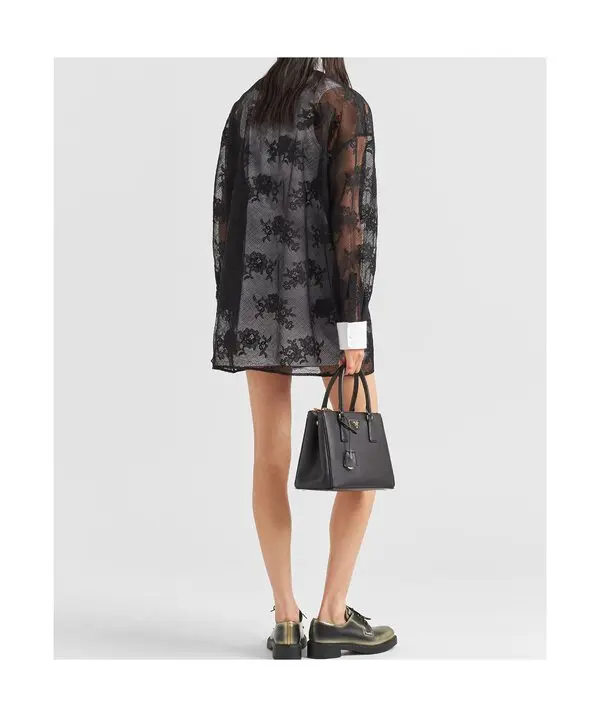 Prada Embroidered Lace And Poplin Mini Dress - Black