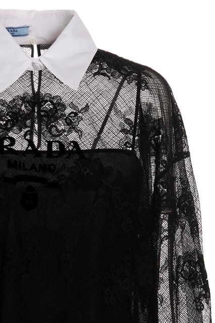 Prada Embroidered Lace And Poplin Mini Dress - Black