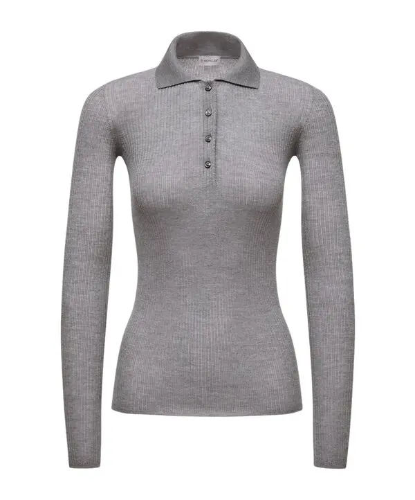 Moncler Ribbed Long-sleeve Polo Shirt