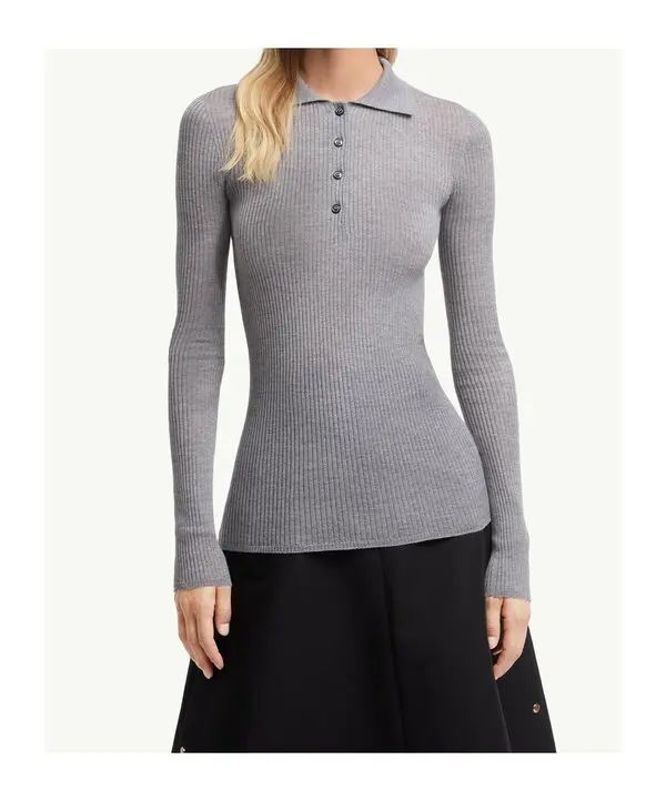 Moncler Ribbed Long-sleeve Polo Shirt