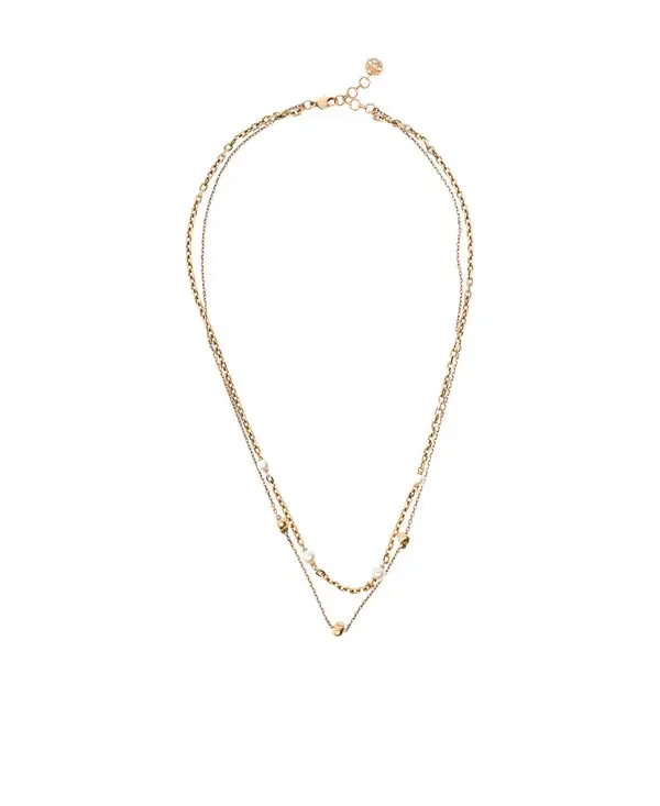 Alexander McQueen Skull And Pearl Layered Necklace - Yellow