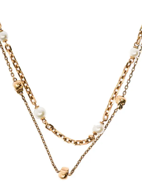 Alexander McQueen Skull And Pearl Layered Necklace