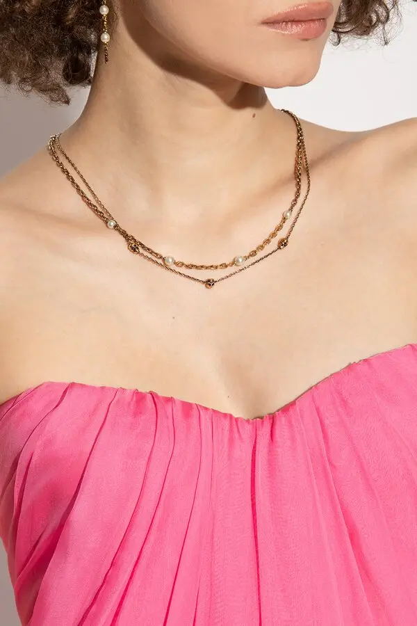 Alexander McQueen Skull And Pearl Layered Necklace