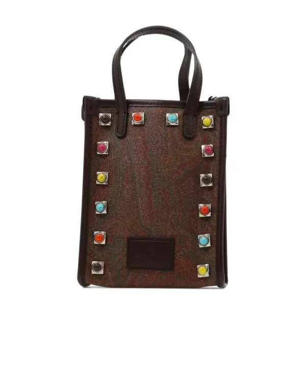 Etro Paisley Printed Stud-detailed Tote Bag - Black