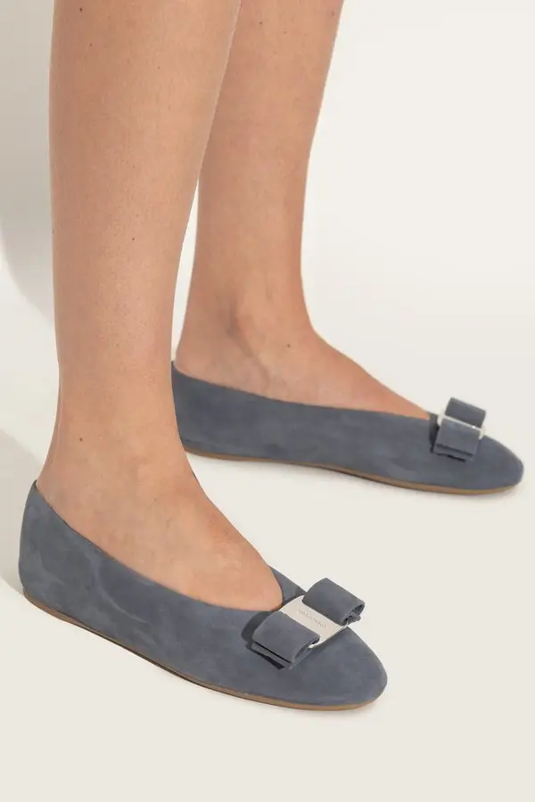 FERRAGAMO Suede Ballet Flats With Vara Bow