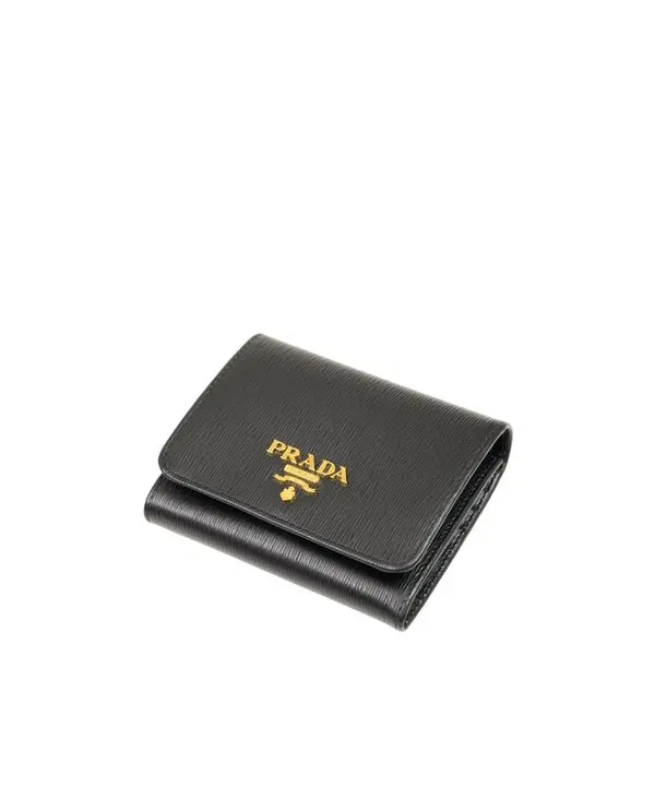 Prada Logo Embossed Wallet - Black