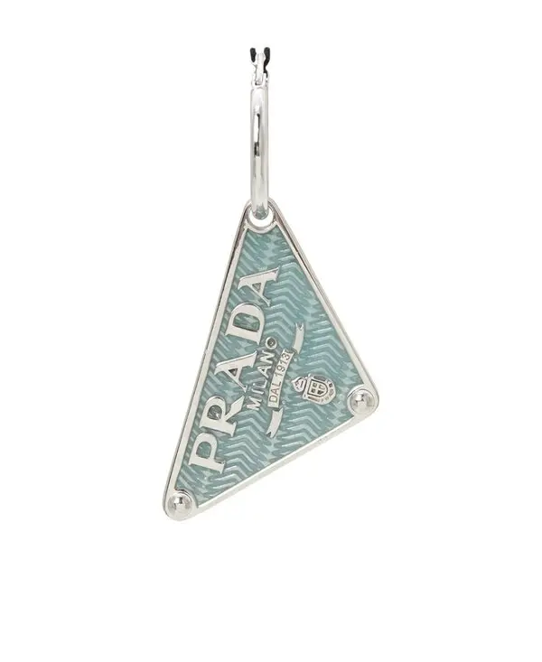 Prada Triangle Logo Hoop Earrings - Gray
