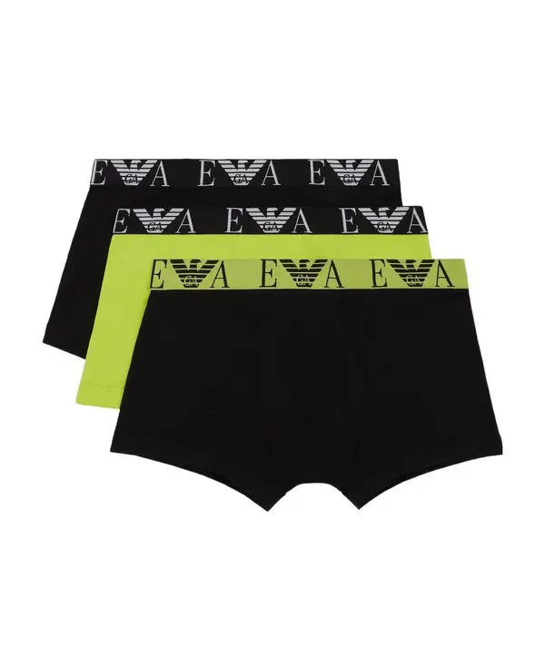 Emporio Armani Pack Of Three Logo-waistband Boxer Briefs - Black