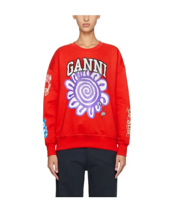 GANNI Floral Print Crewneck Sweatshirt