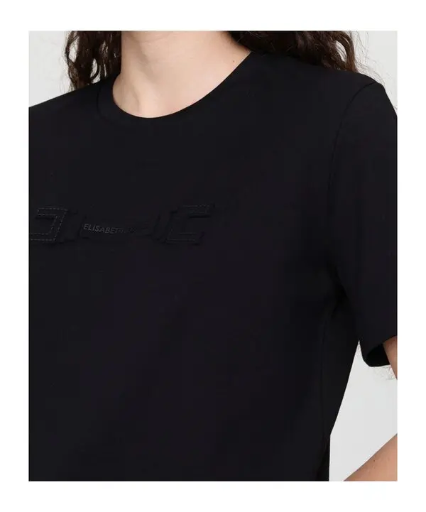 Elisabetta Franchi Loose Fit Crewneck T-shirt With Embossed Design - Black