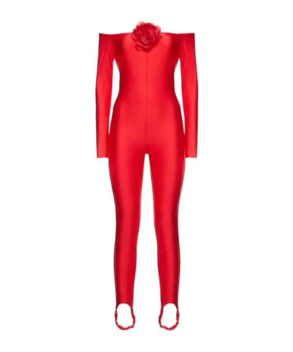 Giuseppe Di Morabito Shiny Elastic Knit Jumpsuit With Detachable Floral Applique - Red