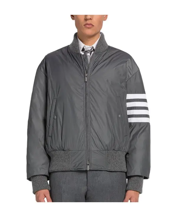 Thom Browne 4-bar Striped Zipped Bomber Jacket