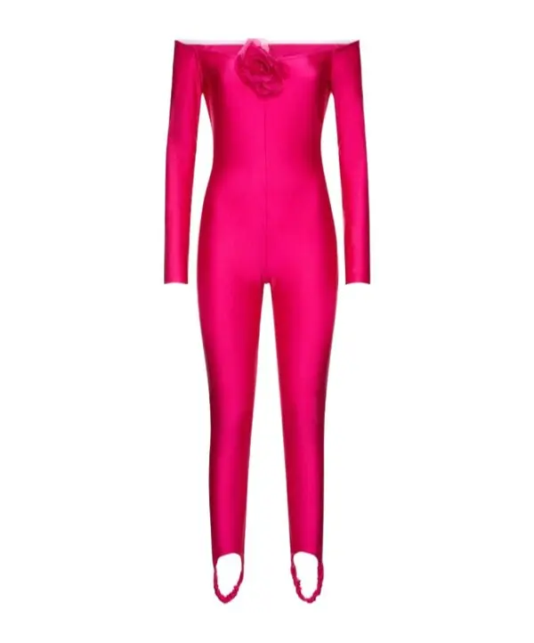 Giuseppe Di Morabito Shiny Elastic Knit Jumpsuit With Detachable Floral Applique - Pink