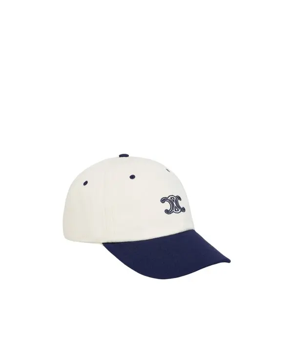 Celine Triomphe Richelieu Cap In Cotton Twill - Beige/navy Blue