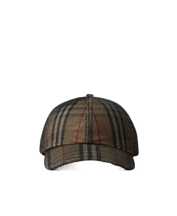 Burberry Mesh Overlay Checked Curved Peak Baseball Cap - Black