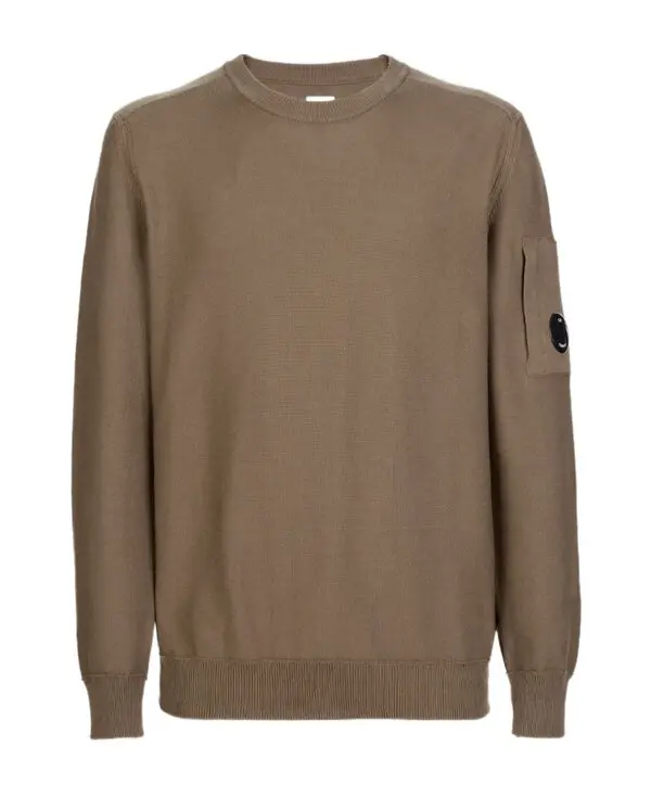 C.P. COMPANY Lens Detail Crew Neck Jumper - Brown