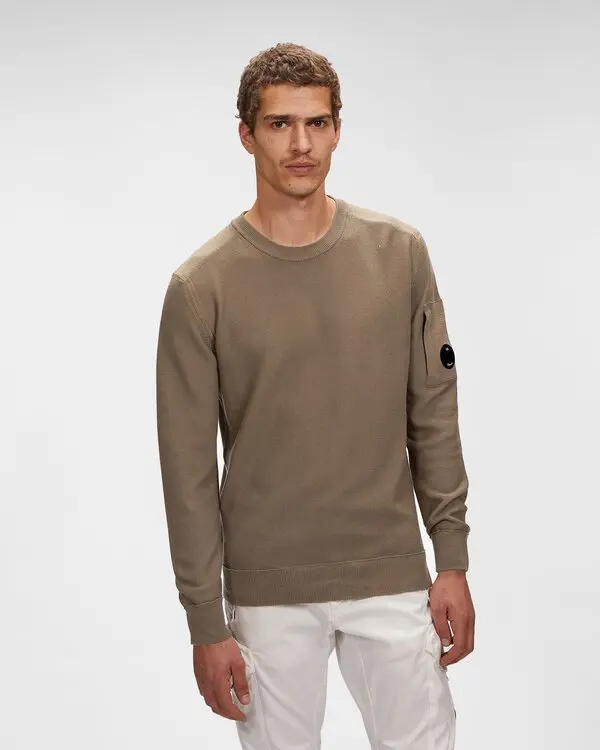 C.P. COMPANY Lens Detail Crew Neck Jumper - Brown