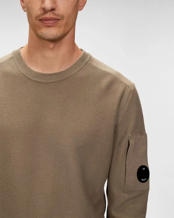 C.P. COMPANY Lens Detail Crew Neck Jumper - Brown