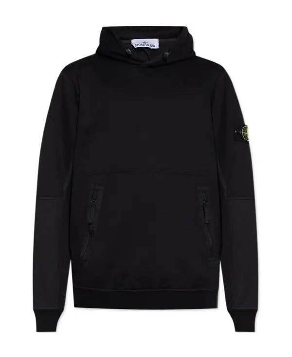 Stone Island Compass Badge Ripstop Detailed Hoodie - Black