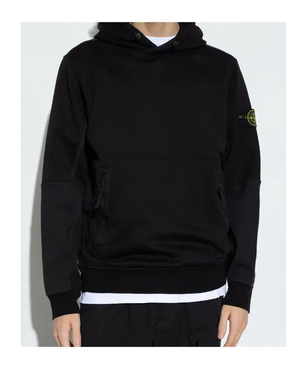 Stone Island Compass Badge Ripstop Detailed Hoodie - Black