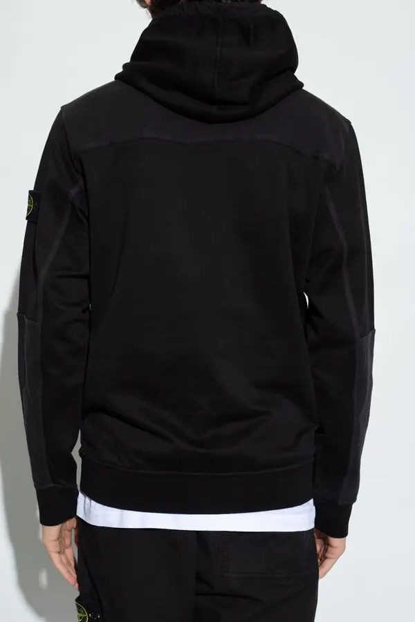 Stone Island Compass Badge Ripstop Detailed Hoodie - Black