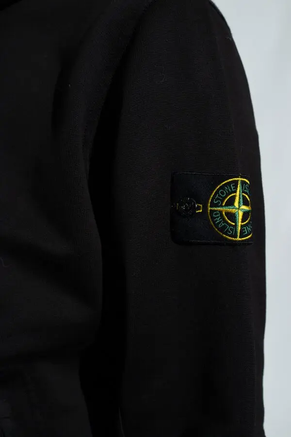 Stone Island Compass Badge Ripstop Detailed Hoodie - Black