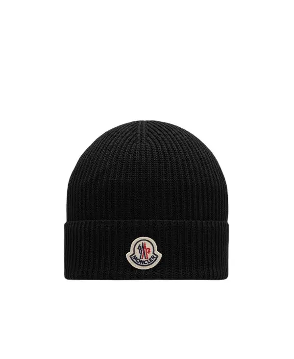 Moncler Logo Patch Ribbed-knit Beanie - Black