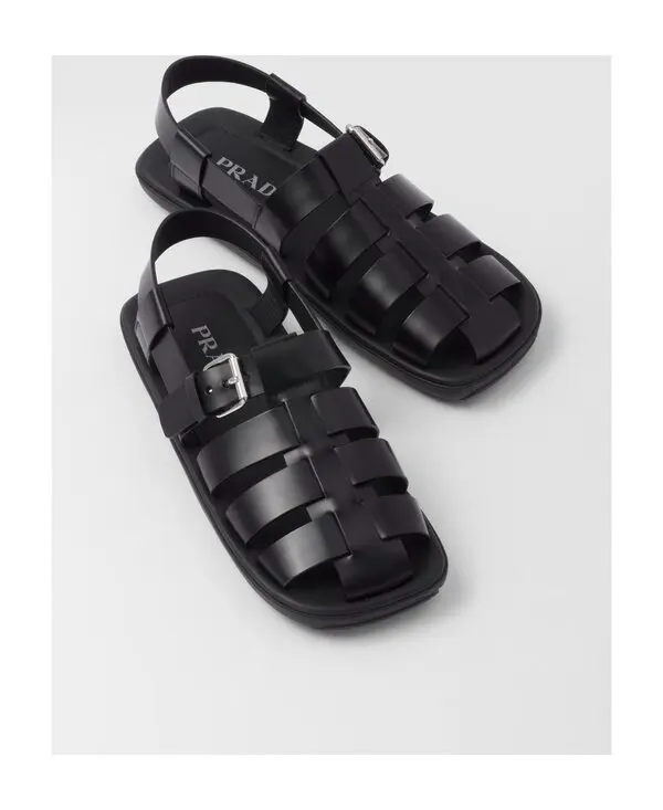 Prada Brushed Leather Sandals With Buckle Straps