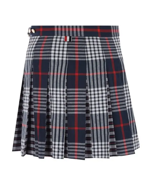 Thom Browne Checked Pleated Asymmetrical Mini Skirt