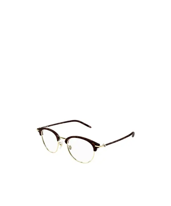 Montblanc Eyewear Semi-rim Round Frame Glasses - Gold Havana
