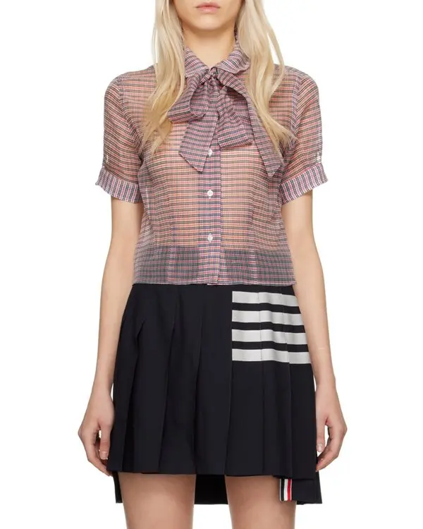 Thom Browne Checked Blouse With Bow Detail