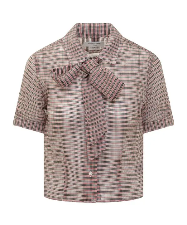 Thom Browne Checked Blouse With Bow Detail - Nude