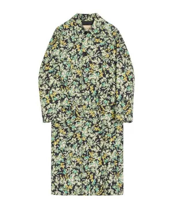 Valentino Garavani Single-breasted Coat In Cotton Drill With Papier Floral Print - Multicolor