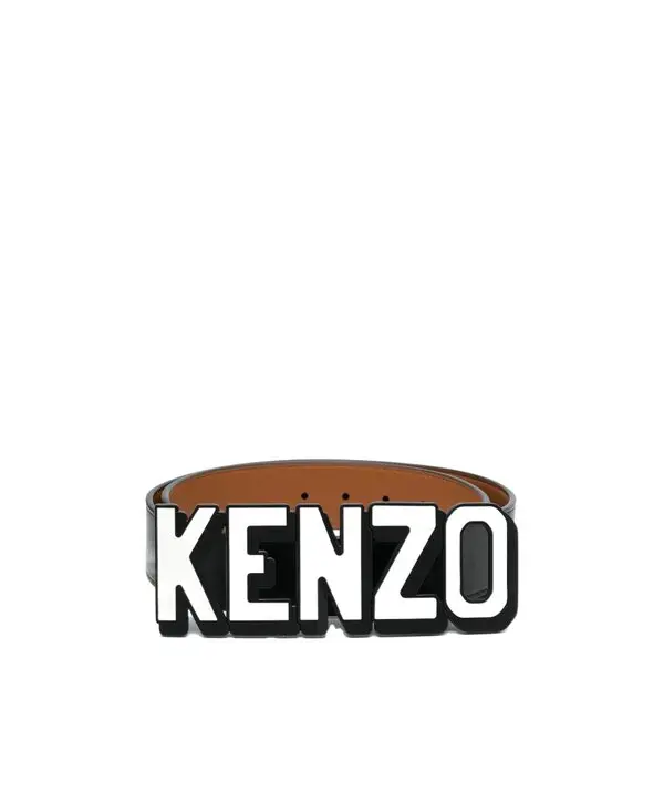 Kenzo Wide Reversible Leather Belt With Enamel Clasp - Black