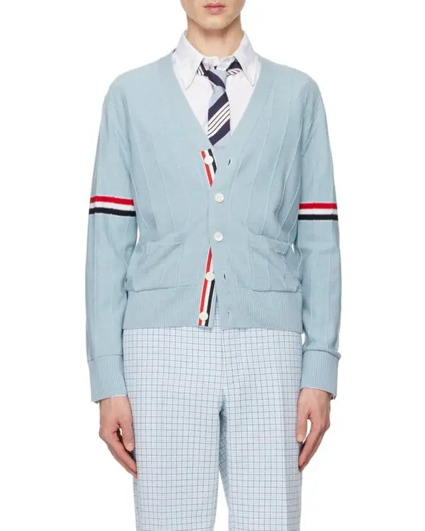 Thom Browne Virgin Wool Rwb Stripe Cardigan