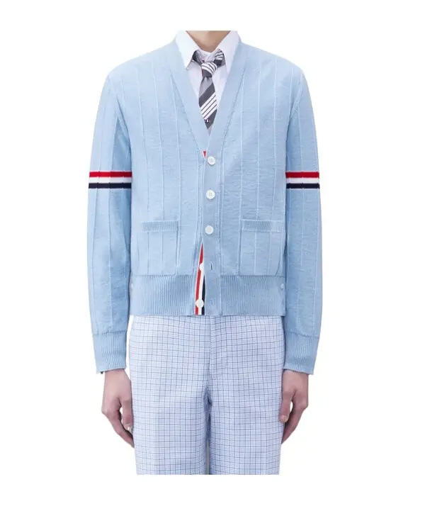 Thom Browne Virgin Wool Rwb Stripe Cardigan