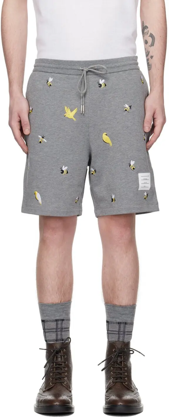 Thom Browne Grey Cartoon Printed Drawstring Shorts