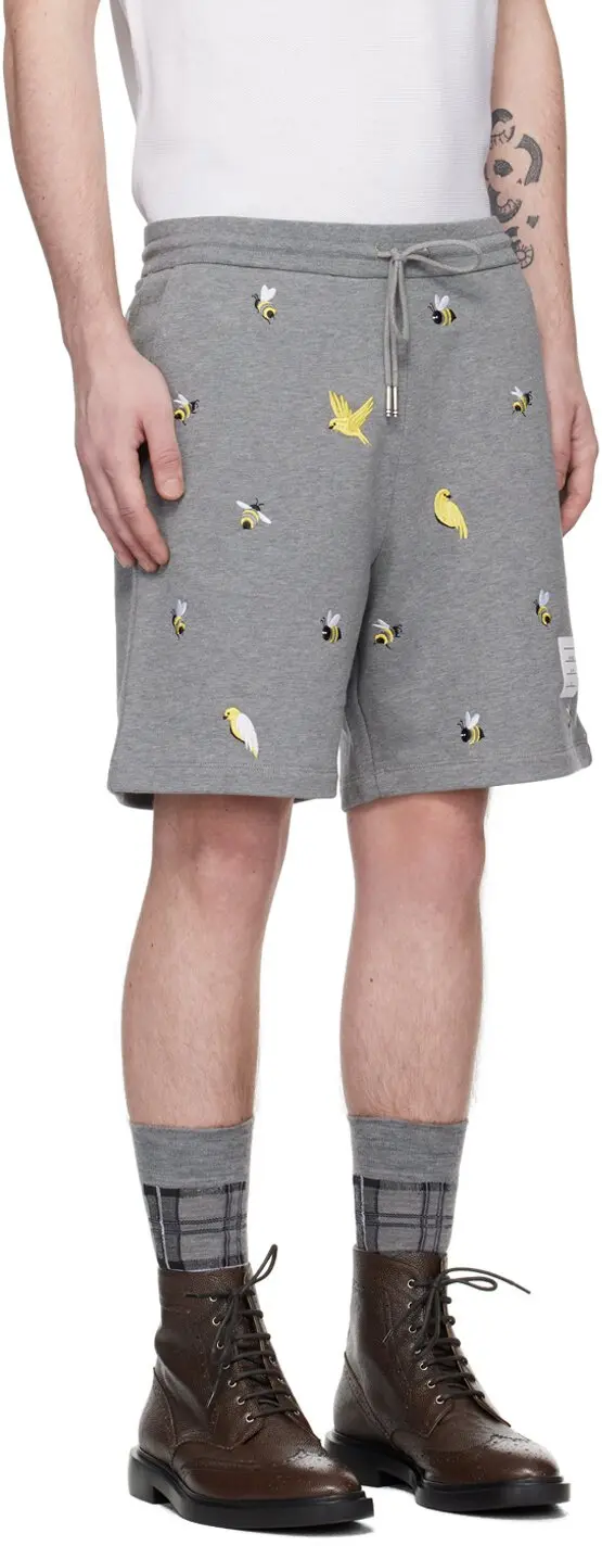 Thom Browne Grey Cartoon Printed Drawstring Shorts