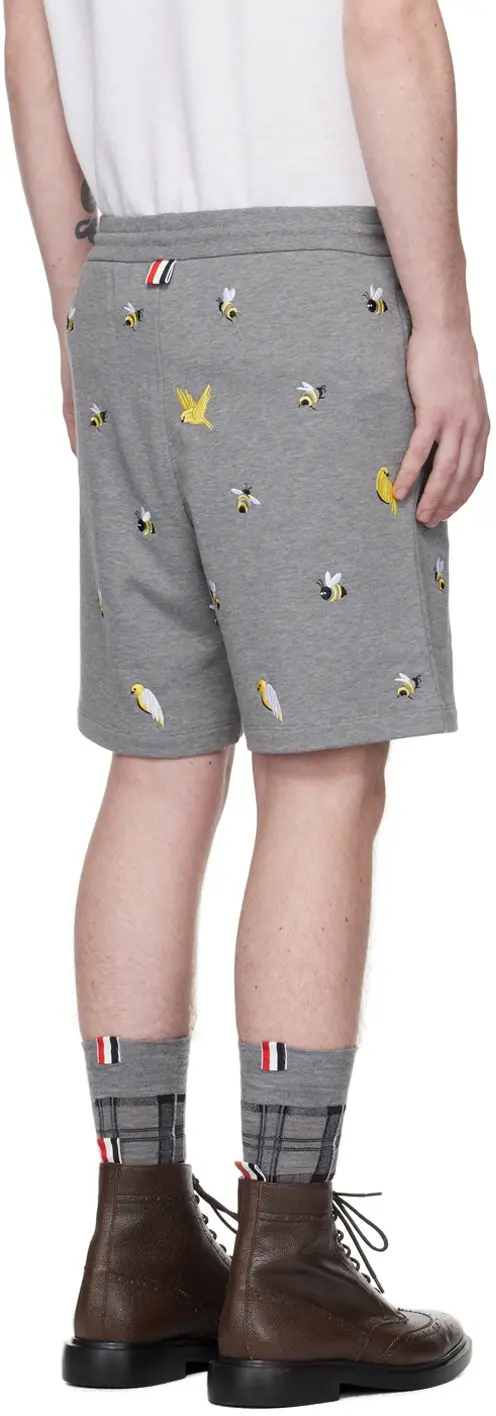 Thom Browne Grey Cartoon Printed Drawstring Shorts