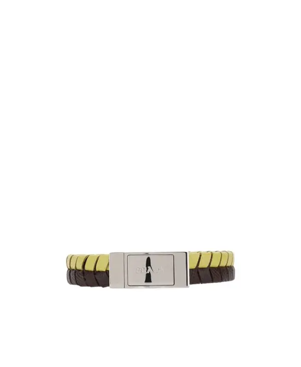 Prada Logo-debossed Two-toned Braided Bracelet - Yellow