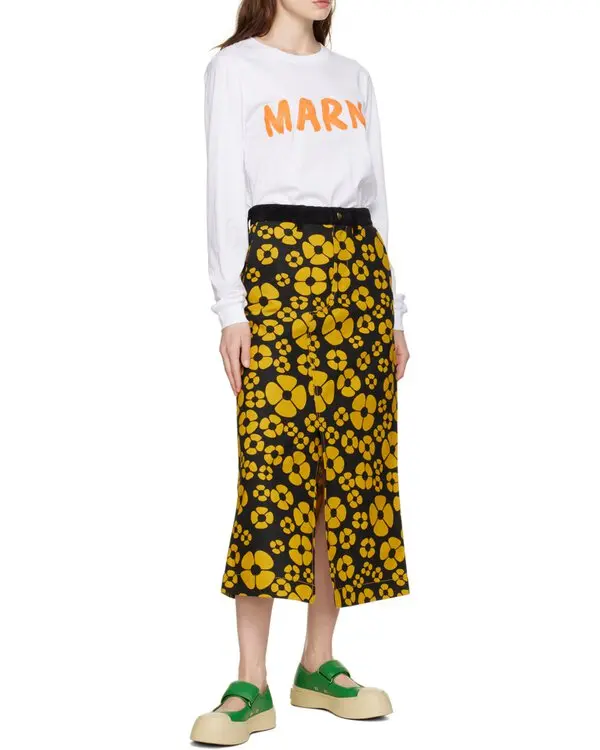 Marni Round Neck Long Sleeve T-shirt With Front Logo